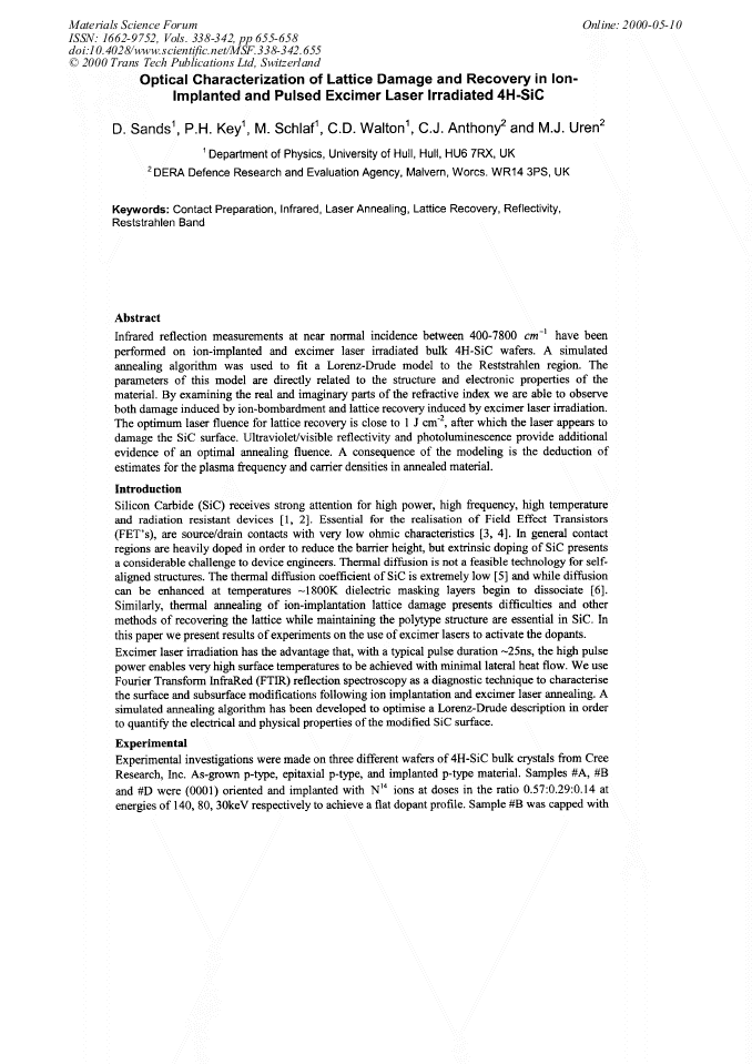 Optical Characterization of Lattice Damage and Recovery in Ion ...