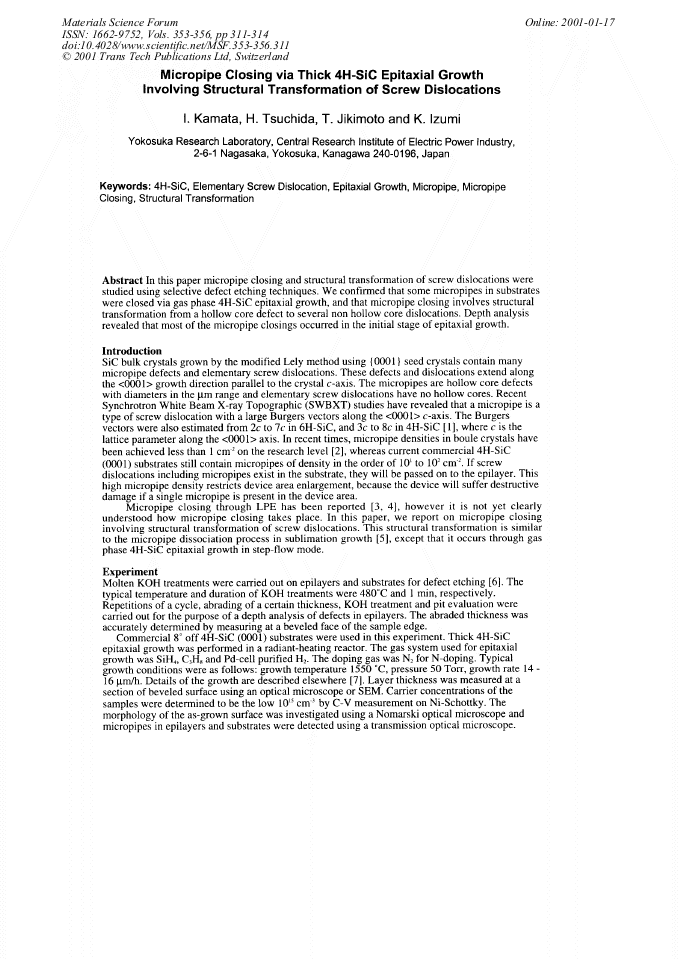 Micropipe Closing via Thick 4H-SiC Epitaxial Growth Involving ...