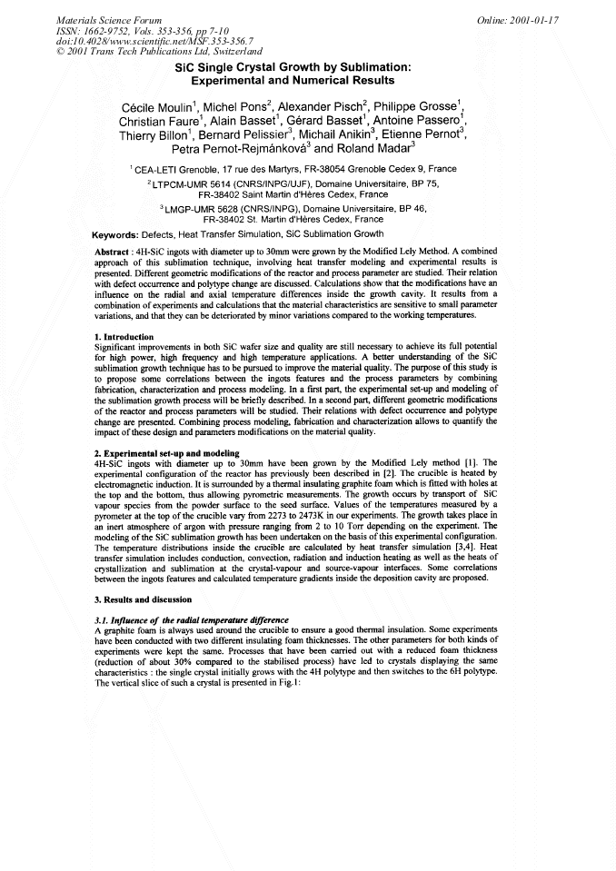 SiC Single Crystal Growth by Sublimation: Experimental and Numerical ...