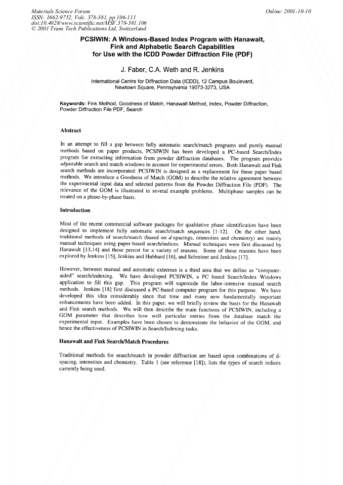 PCSIWIN: A Windows-Based Index Program with Hanawalt, Fink and ...