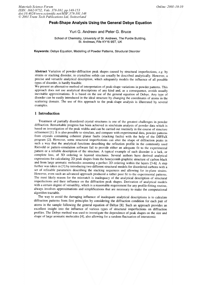 Peak-Shape Analysis Using the General Debye Equation | Scientific.Net
