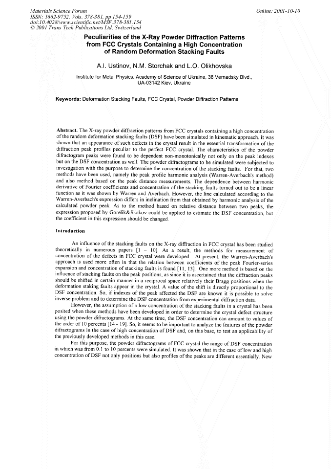 Peculiarities of the X-Ray Powder Diffraction Patterns from FCC ...