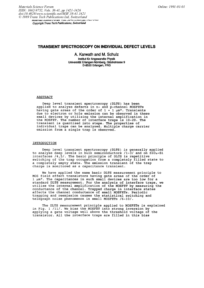 Transient Spectroscopy on Individual Defect Levels | Scientific.Net