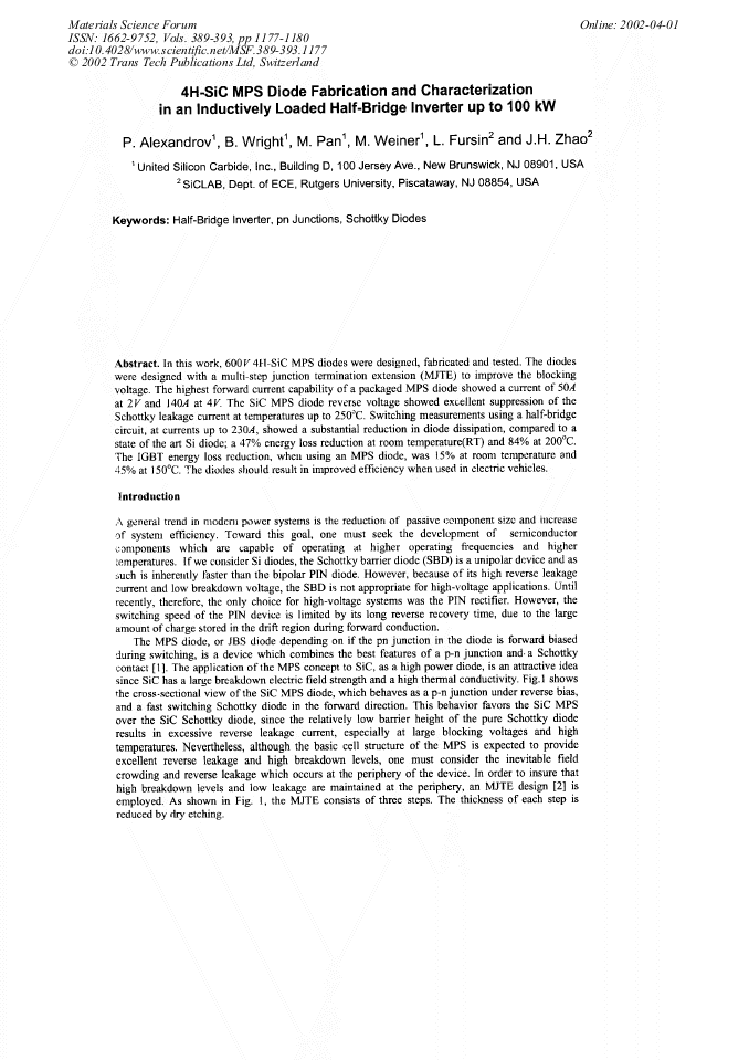 4H-SiC MPS Diode Fabrication and Characterization in an Inductively ...