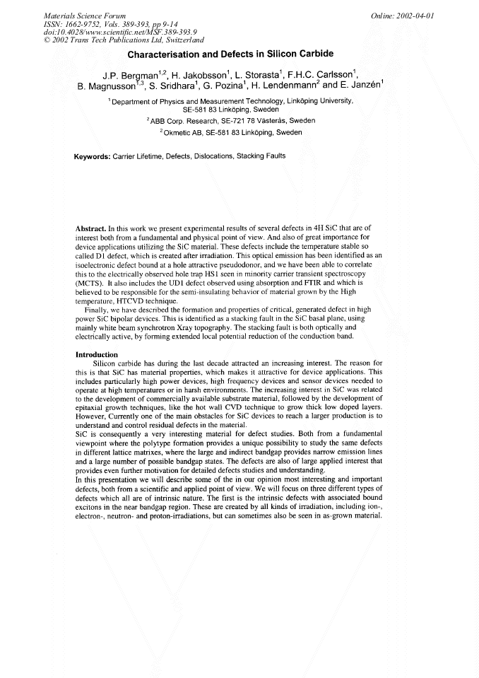 Characterisation and Defects in Silicon Carbide | Scientific.Net