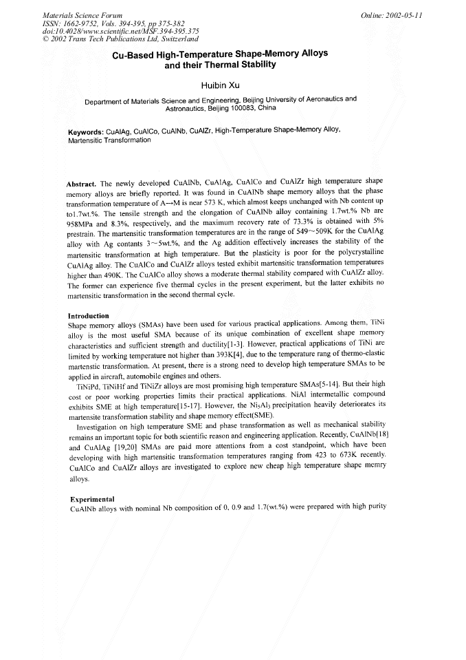 Cu-Based High-Temperature Shape-Memory Alloys and their Thermal ...