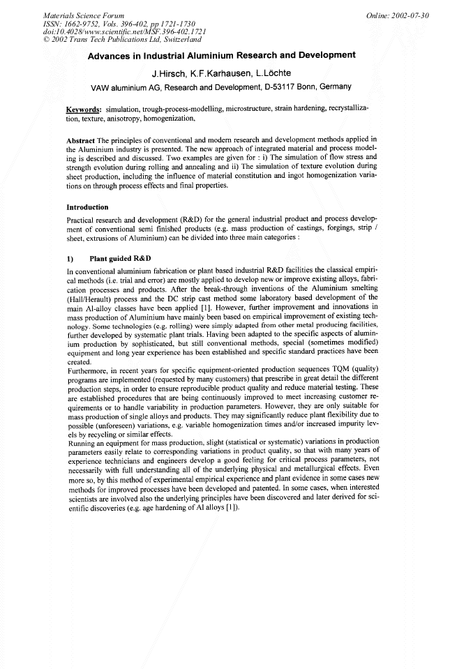 Advances in Industrial Aluminium Research and Development | Scientific.Net