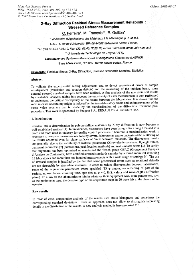 X-Ray Diffraction Residual Stress Measurement Reliability: Stressed ...