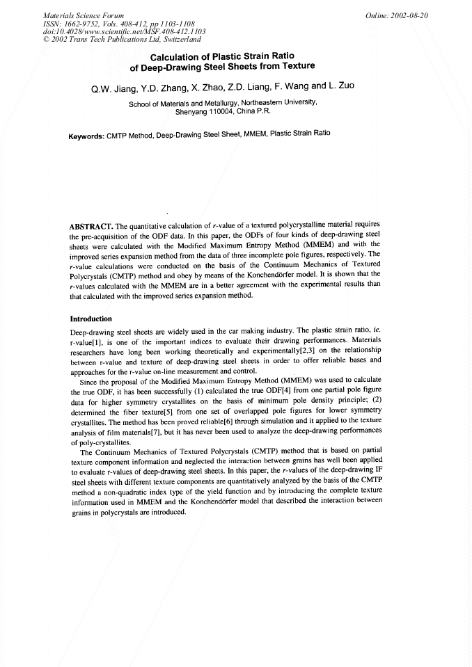 Calculation of Plastic Strain Ratio of Deep-Drawing Steel Sheets from ...