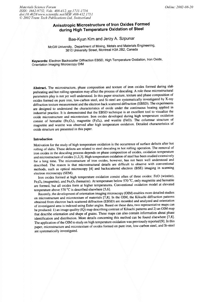 Anisotropic Microstructure of Iron Oxides Formed during High ...