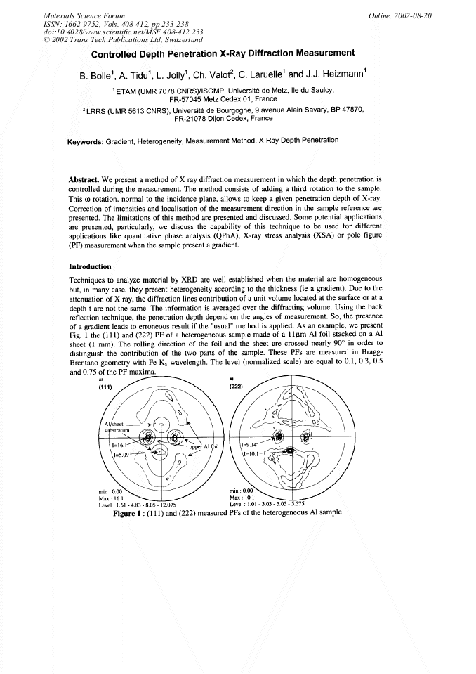 Controlled Depth Penetration X-Ray Diffraction Measurement | Scientific.Net