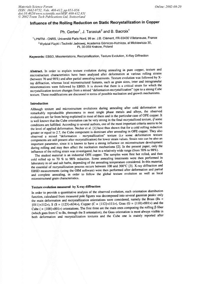 Influence of the Rolling Reduction on Static Recrystallization in ...