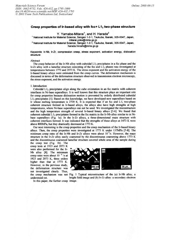 Creep Properties of Ir-Based Alloy with FCC + L12 Two-Phase Structure ...
