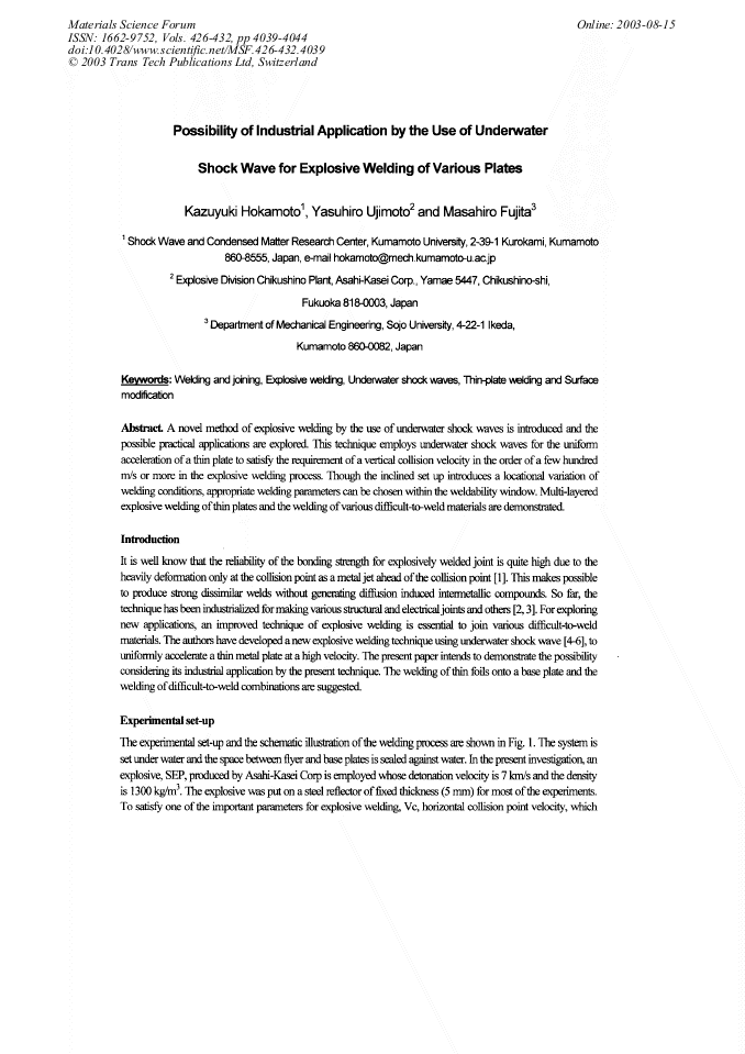 Possibility of Industrial Application by the Use of Underwater Shock ...