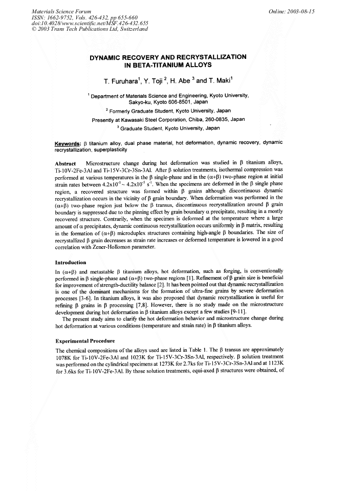 Dynamic Recovery and Recrystallization in Beta-Titanium Alloys ...
