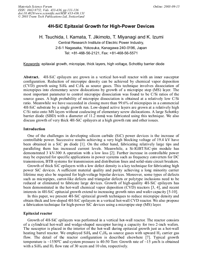 4H-SiC Epitaxial Growth for High-Power Devices | Scientific.Net