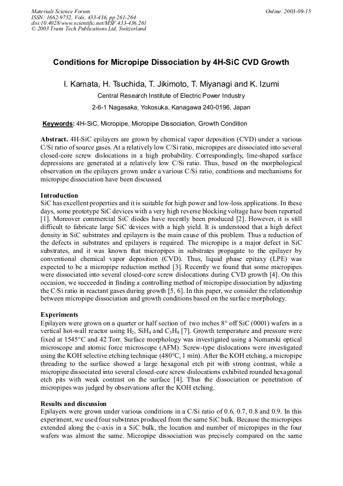 Conditions for Micropipe Dissociation by 4H-SiC CVD Growth | Scientific.Net