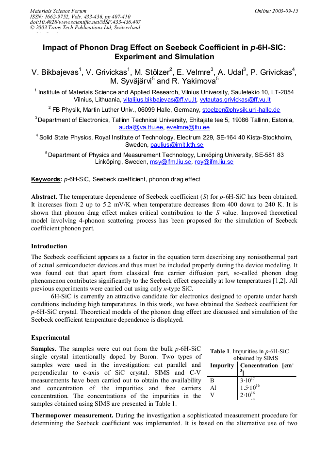 Impact of Phonon Drag Effect on Seebeck Coefficient in p-6H-SiC ...
