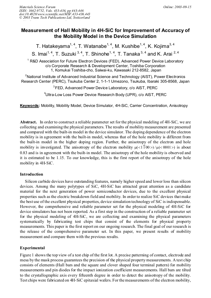 Measurement of Hall Mobility in 4H-SiC for Improvement of the Accuracy ...