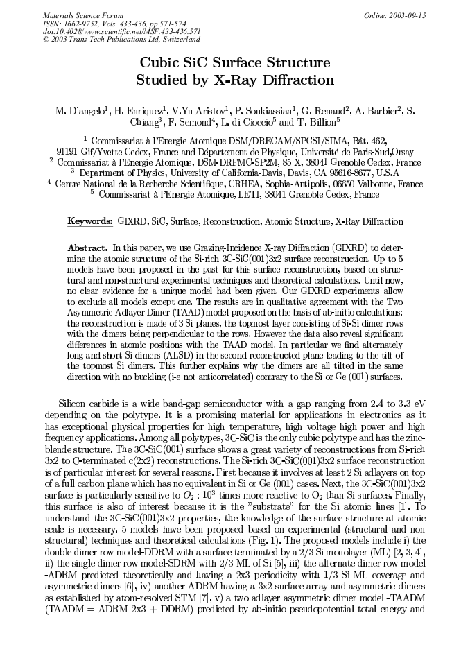 Cubic SiC Surface Structure Studied by X-Ray Diffraction | Scientific.Net