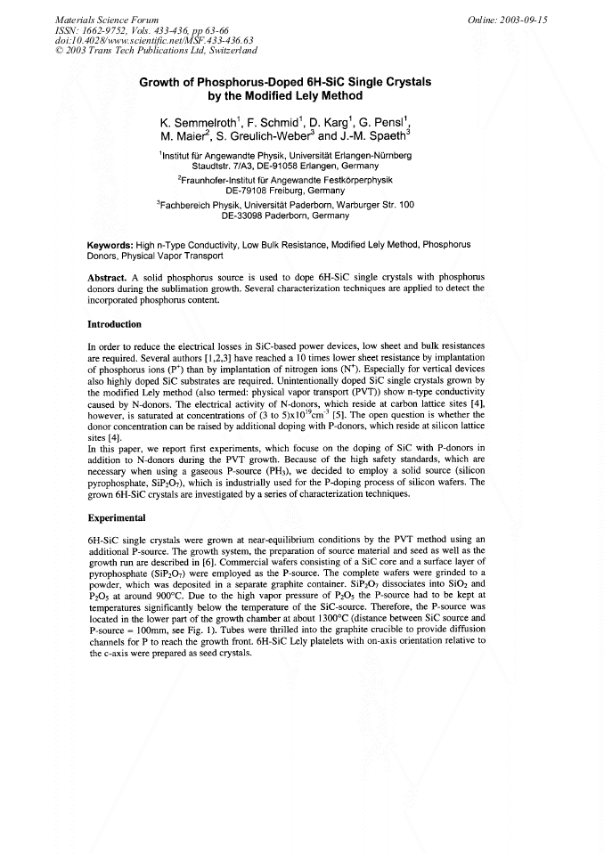 Growth of Phosphorus-Doped 6H-SiC Single Crystals by the Modified Lely ...