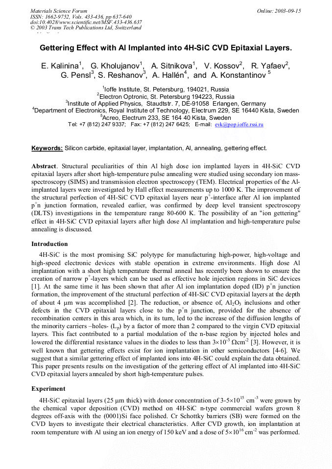 Gettering Effect with Al Implanted into 4H-SiC CVD Epitaxial Layers ...