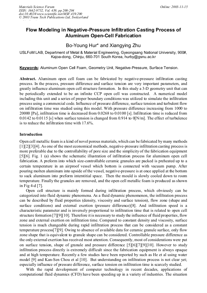 Flow Modeling in Negative-Pressure Infiltration Casting Process of ...