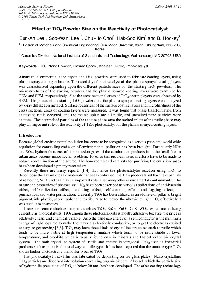 Effect of TiO2 Powder Size on the Reactivity of Photocatalyst ...
