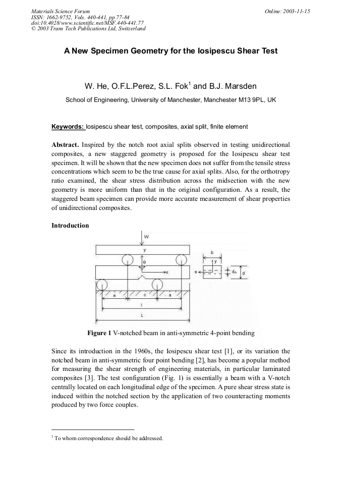 A New Specimen Geometry for the Iosipescu Shear Test | Scientific.Net
