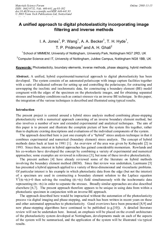 A Unified Approach to Digital Photoelasticity Incorporating Image ...