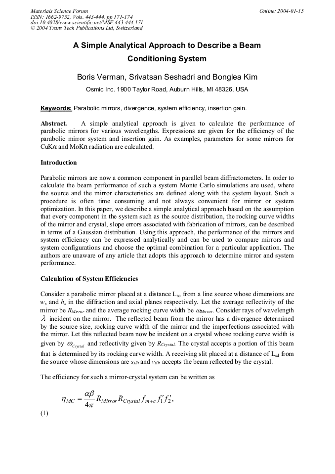 A Simple Analytical Approach to Describe a Beam Conditioning System ...
