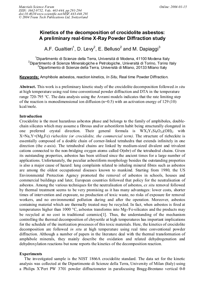 Kinetics of the Decomposition of Crocidolite Asbestos: A Preliminary ...