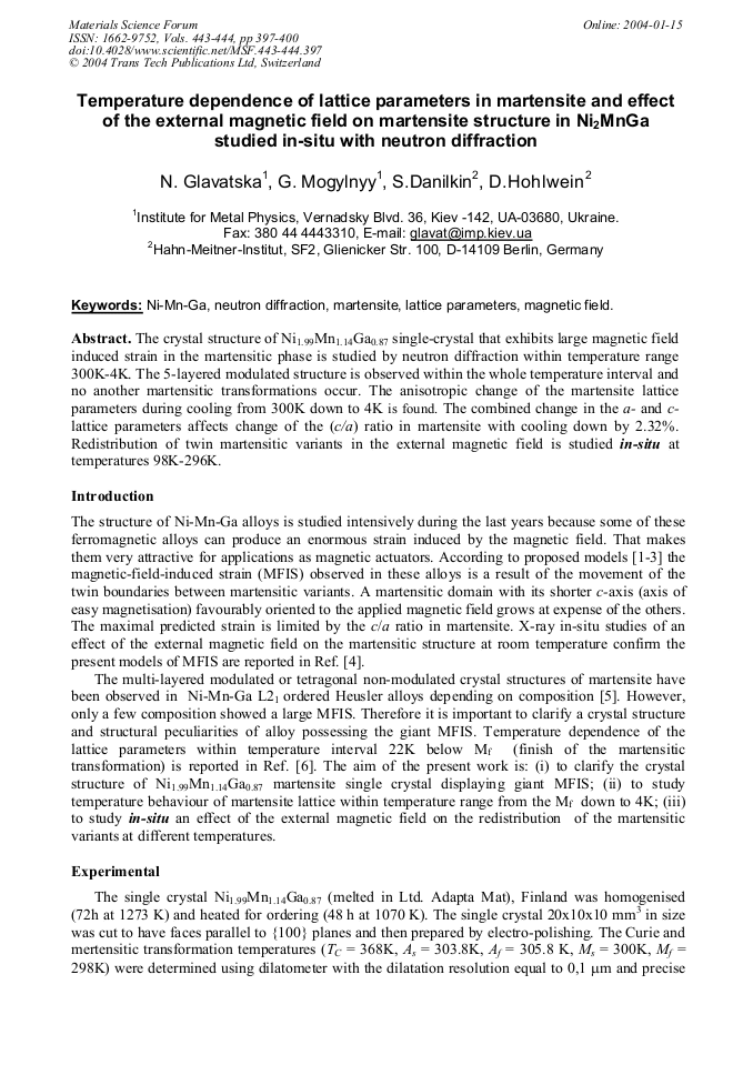 Temperature Dependence of Lattice Parameters in Martensite and Effect ...