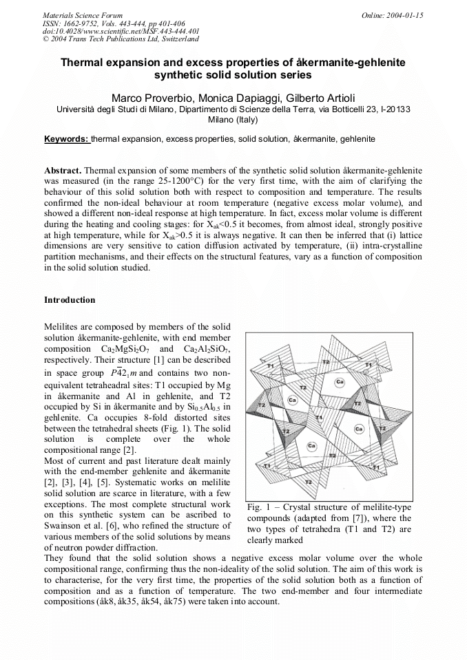Thermal Expansion and Excess Properties of Åkermanite-Gehlenite ...
