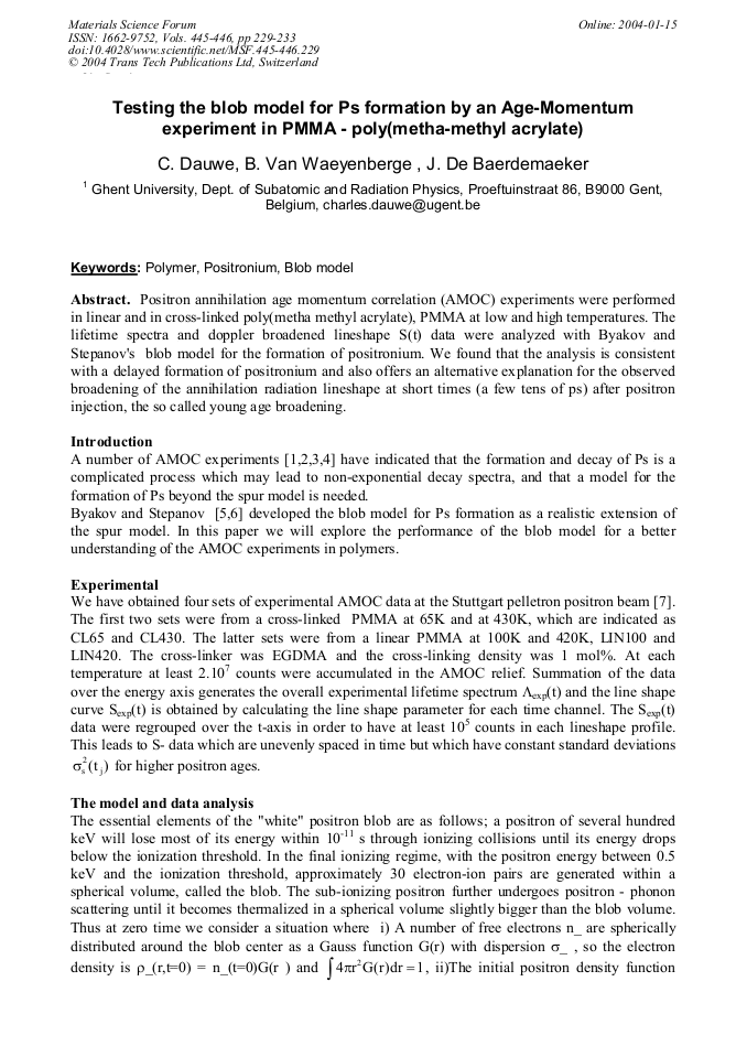 Testing the Blob Model for Ps Formation by an Age-Momentum Experiment ...