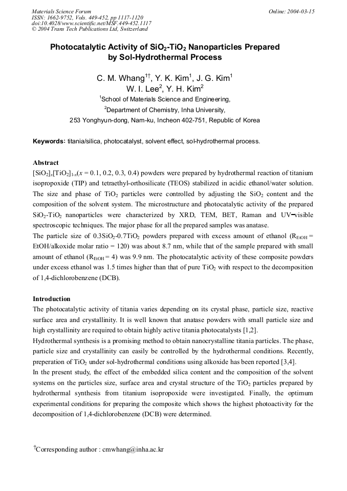 Photocatalytic Activity of SiO2-TiO2 Nanoparticles Prepared by Sol ...