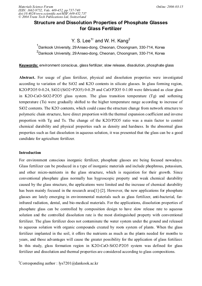 Structure and Dissolution Properties of Phosphate Glasses for Glass ...