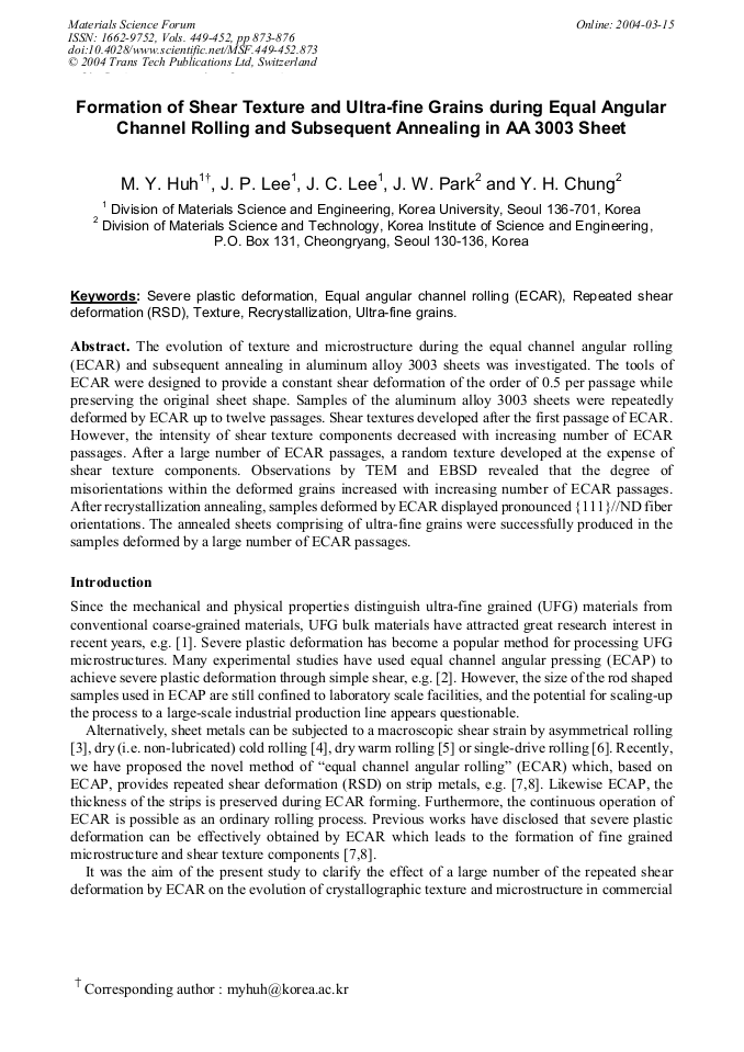 Formation of Shear Texture and Ultra-Fine Grains during Equal Angular ...