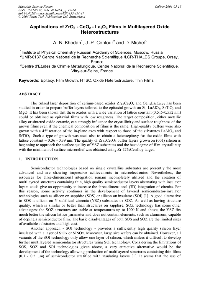 Applications of ZrO2 - CeO2 - La2O3 Films in Multilayered Oxide ...