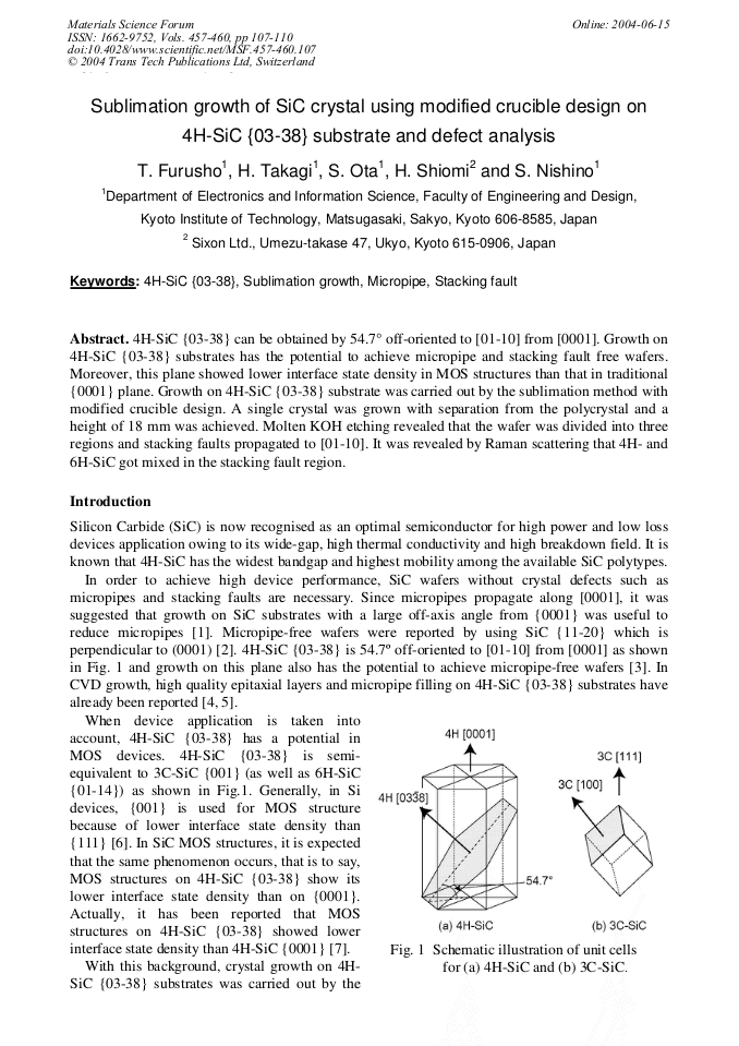 Sublimation Growth of SiC Crystal Using Modified Crucible Design on 4H-SiC {03-38} Substrate and ...