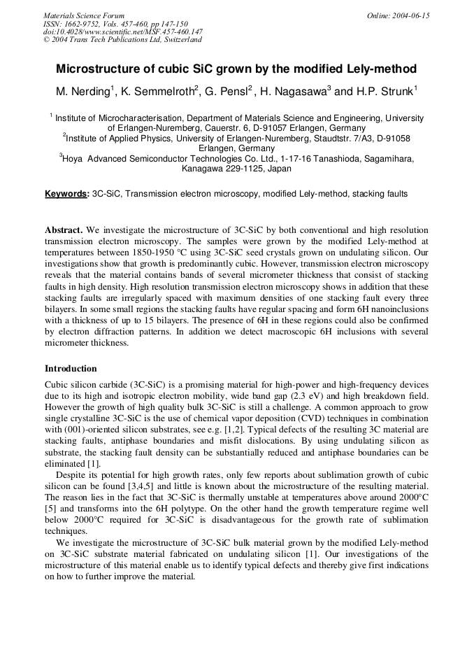 Microstructure of Cubic SiC Grown by the Modified Lely-Method | Scientific.Net