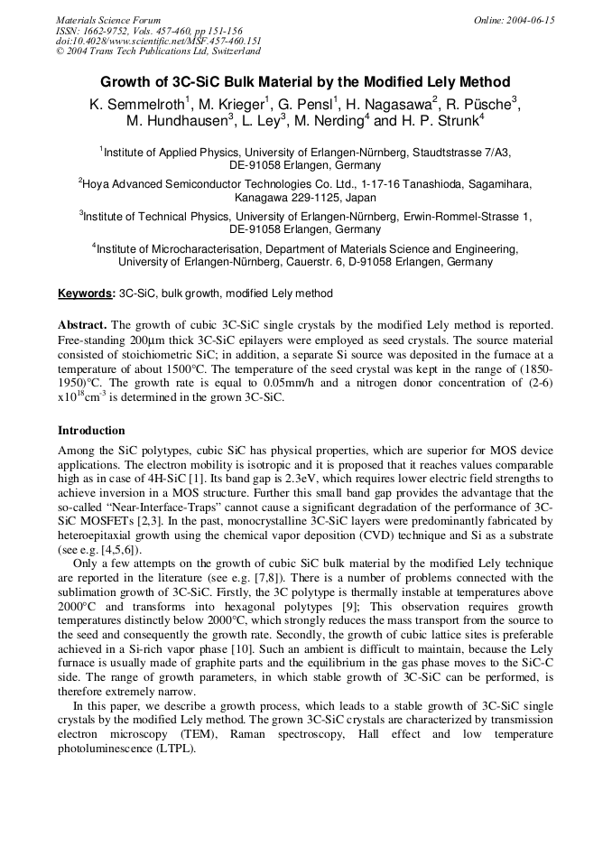 Growth of 3C-SiC Bulk Material by the Modified Lely Method | Scientific.Net