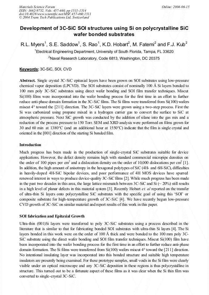 Development of 3C-SiC SOI Structures using Si on Polycrystalline SiC ...