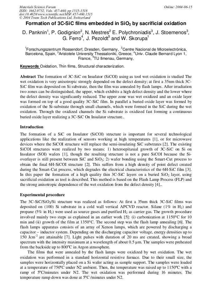 Formation of 3C-SiC Films Embedded in SiO2 by Sacrificial Oxidation ...