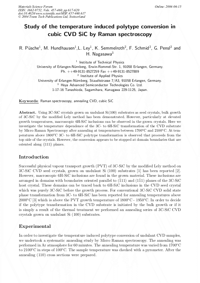 Study of the Temperature Induced Polytype Conversion in Cubic CVD SiC ...