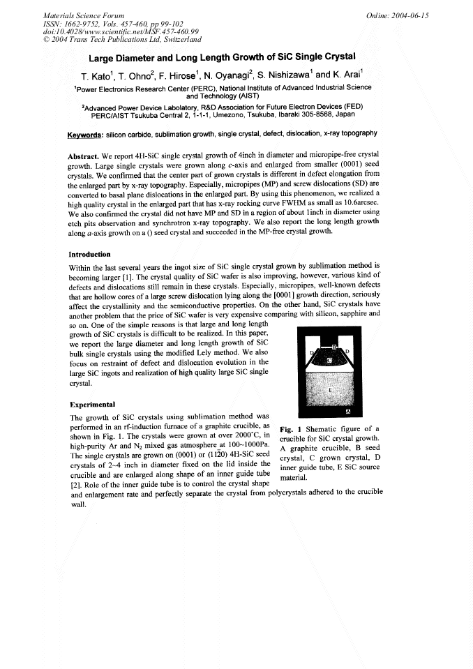 Large Diameter and Long Length Growth of SiC Single Crystal | Scientific.Net