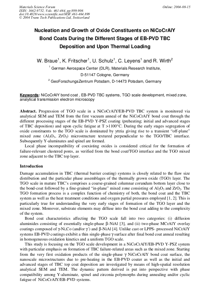 Nucleation and Growth of Oxide Constituents on NiCoCrAlY Bond Coats ...