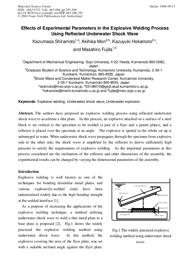 Effects of Experimental Parameters in the Explosive Welding Process ...