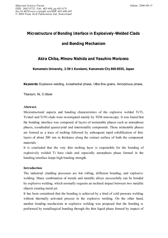 Microstructure of Bonding Interface in Explosively-Welded Clads and ...