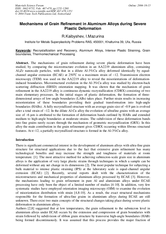 Mechanisms of Grain Refinement in Aluminum Alloys during Severe Plastic ...